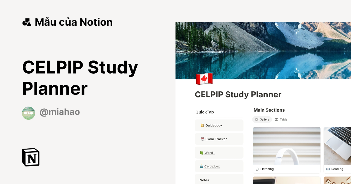 CELPIP Study Planner Mẫu do Mia tạo | Thị trường Notion
