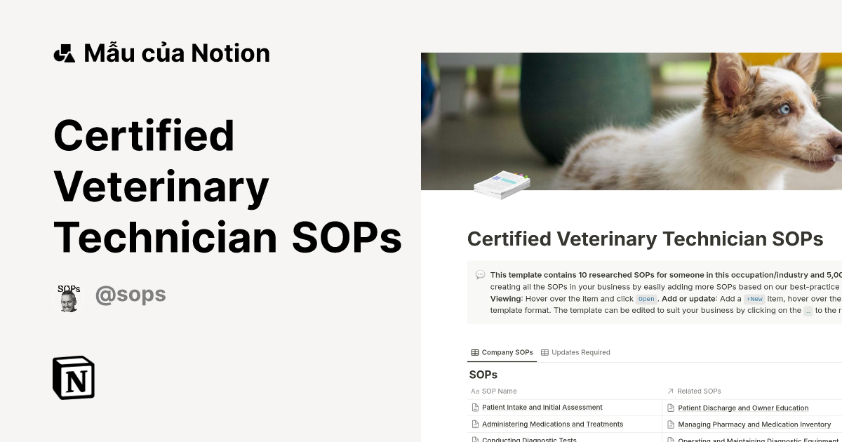 Mẫu Certified Veterinary Technician SOPs | Thị trường Notion