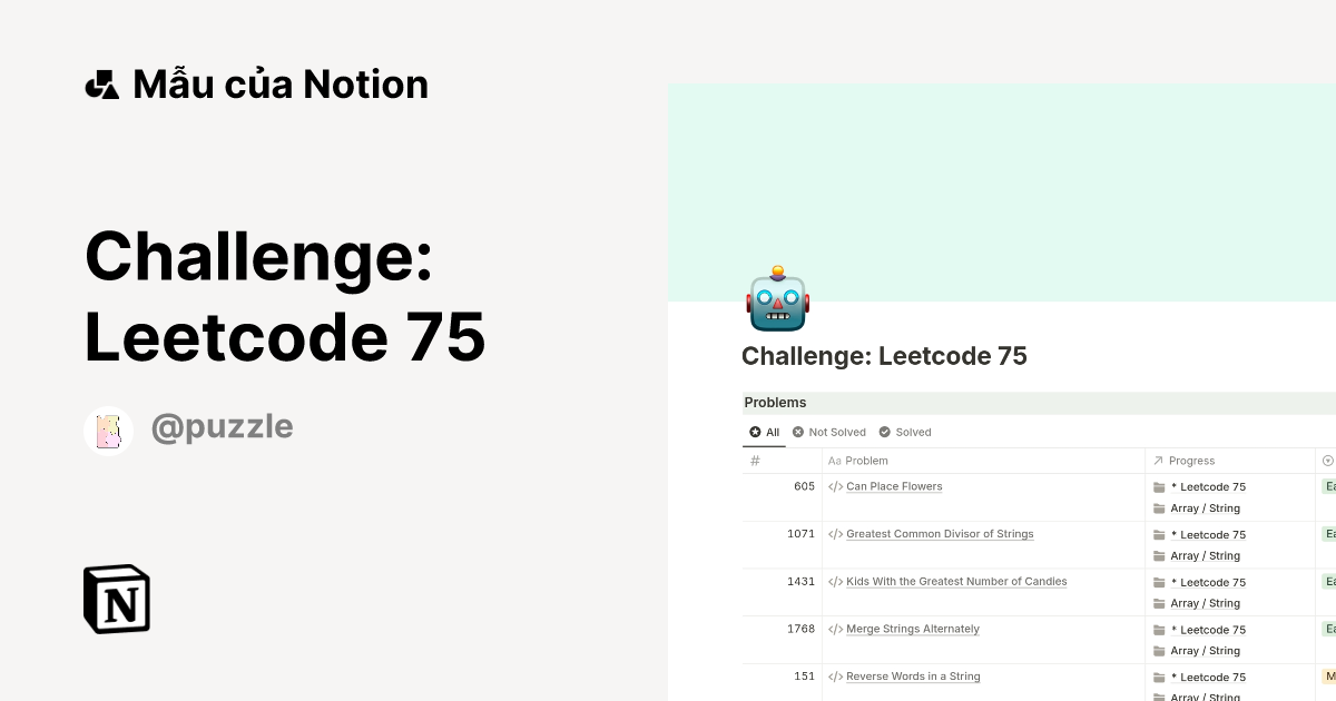 Mẫu Challenge: Leetcode 75 | Thị trường Notion