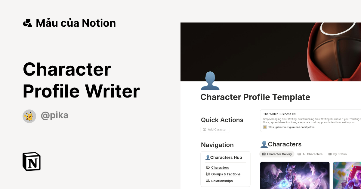 Mẫu Character Profile Writer | Thị trường Notion
