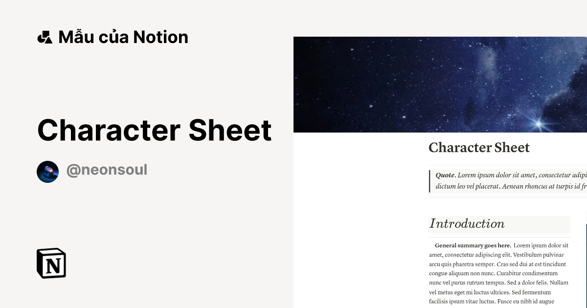 Mẫu Character Sheet | Thị trường Notion