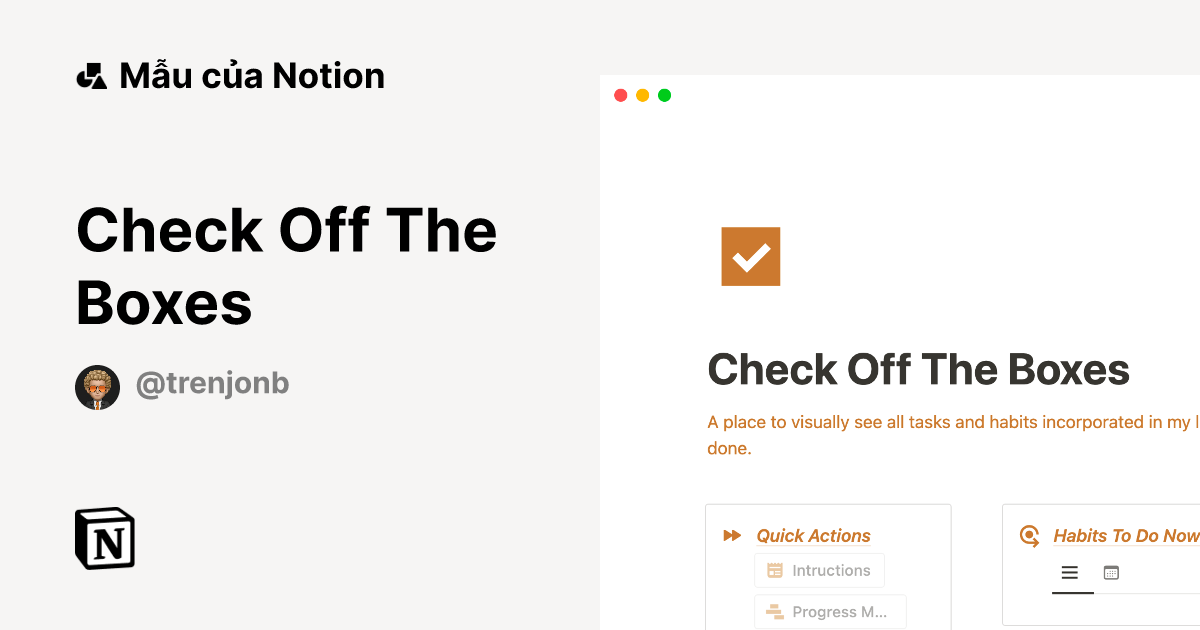 Check Off The Boxes Mẫu do trenjonb tạo | Thị trường Notion