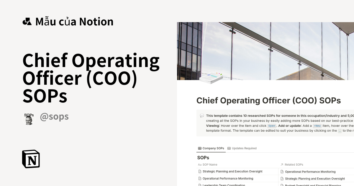Chief Operating Officer (COO) SOPs Mẫu do SOPs tạo | Thị trường Notion
