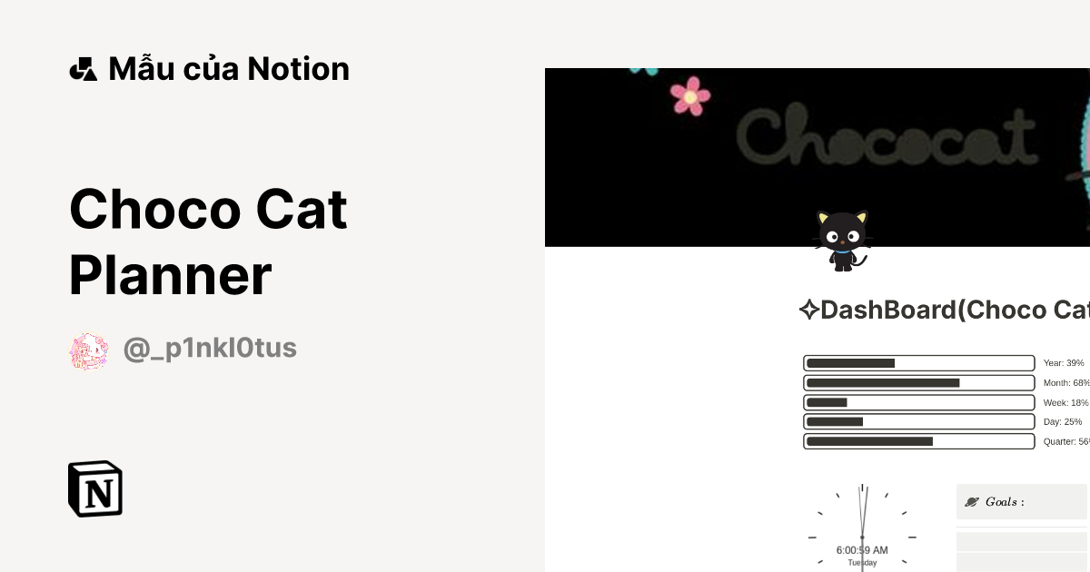Mẫu Choco Cat Planner | Thị trường Notion
