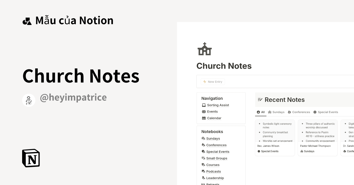 Mẫu Church Notes | Thị trường Notion