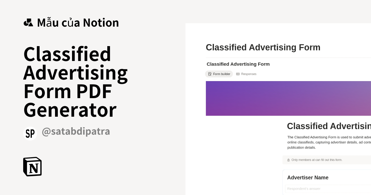 Classified Advertising Form PDF Generator Mẫu do Satabdi Patra tạo ...