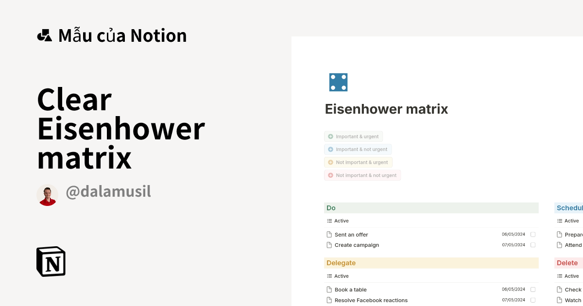 Mẫu Clear Eisenhower matrix | Thị trường Notion