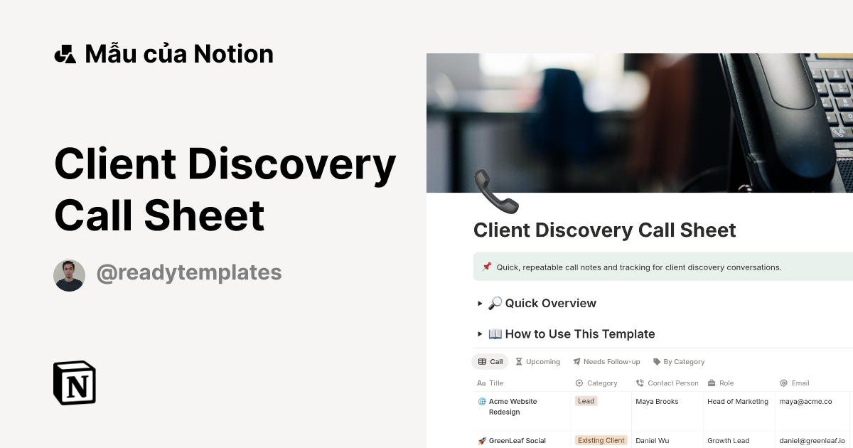 Mẫu Client Discovery Call Sheet | Thị trường Notion