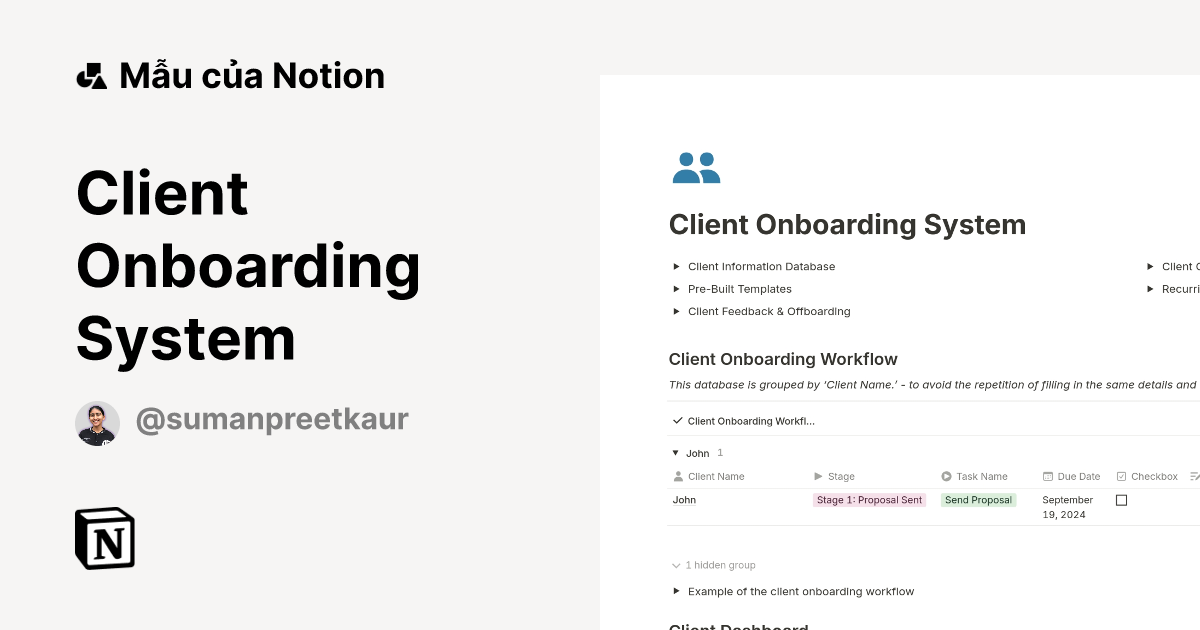 Client Onboarding System Mẫu do Kaur's Digital Creations tạo | Thị trường Notion