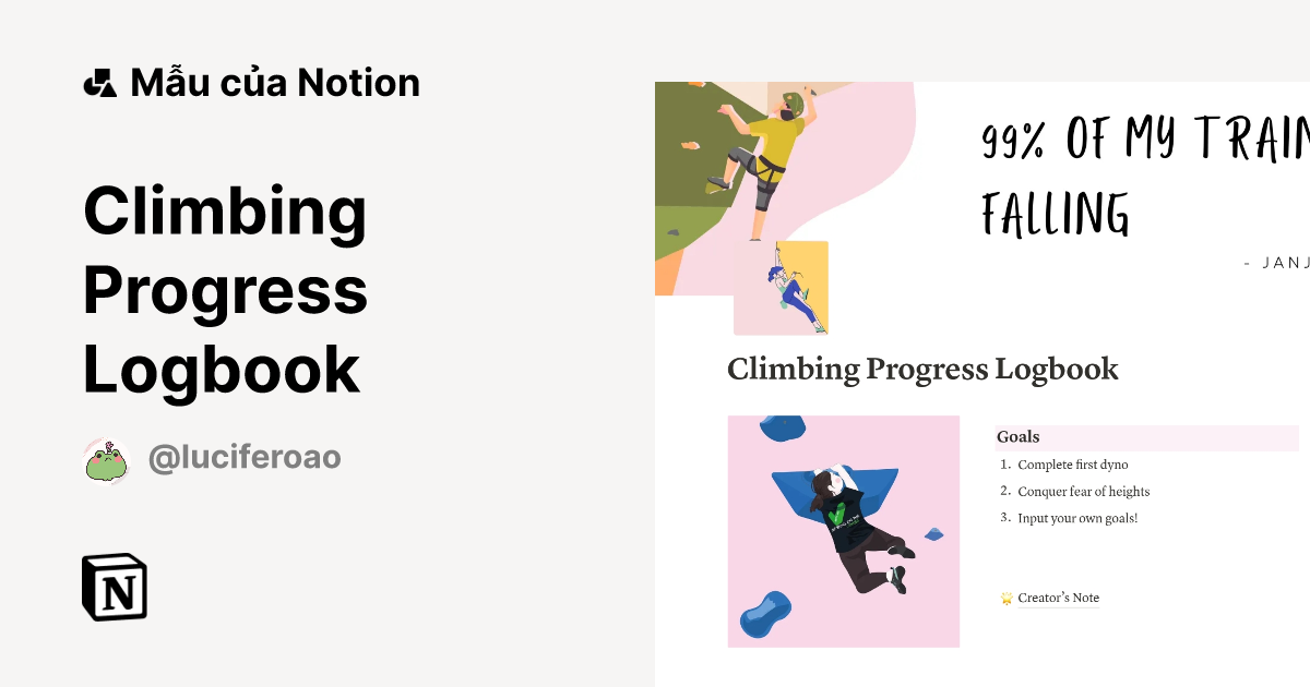 Climbing Progress Logbook Mẫu do LuciferOAO tạo | Thị trường Notion