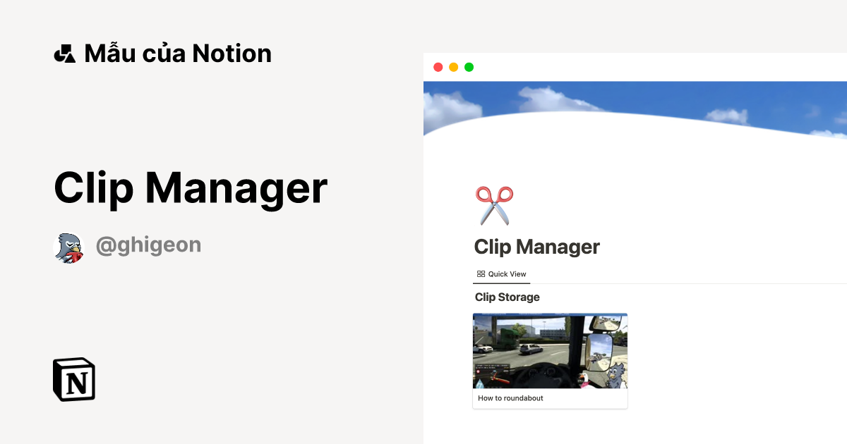 Clip Manager Mẫu do Ghigeon tạo | Thị trường Notion