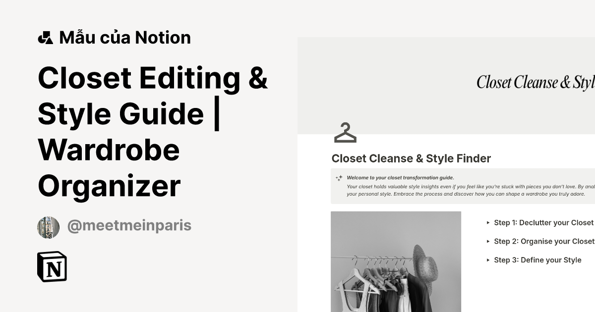 Mẫu Closet Editing & Style Guide | Wardrobe Organizer | Thị trường Notion