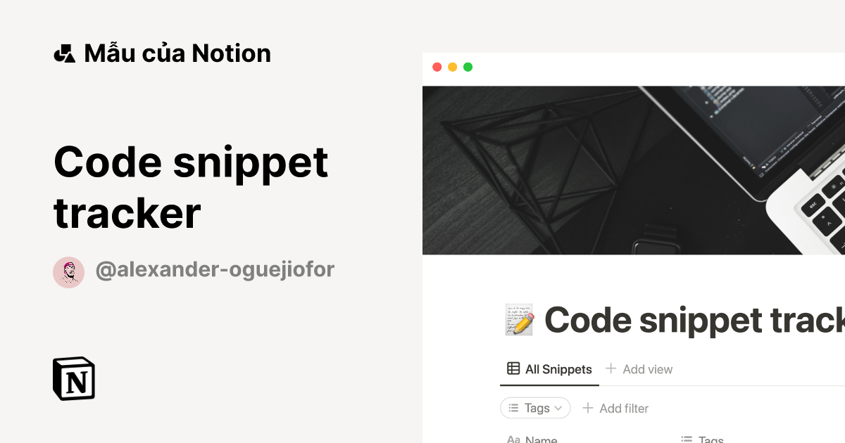 Mẫu Code snippet tracker | Thị trường Notion