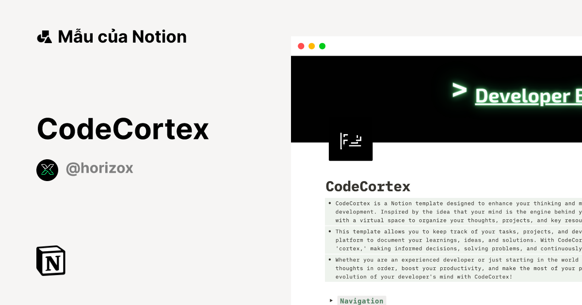 Mẫu CodeCortex | Thị trường Notion
