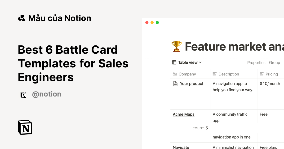Best 6 Battle Card Templates for Sales Engineers | Thị trường mẫu Notion