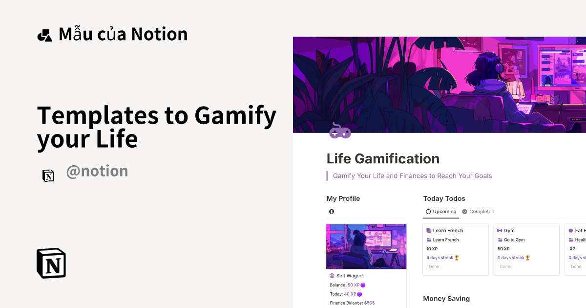 Templates to Gamify your Life | Thị trường mẫu Notion