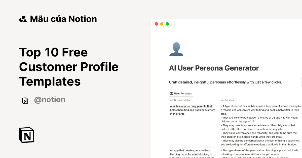 Top 10 Free Customer Profile Templates | Thị trường mẫu Notion