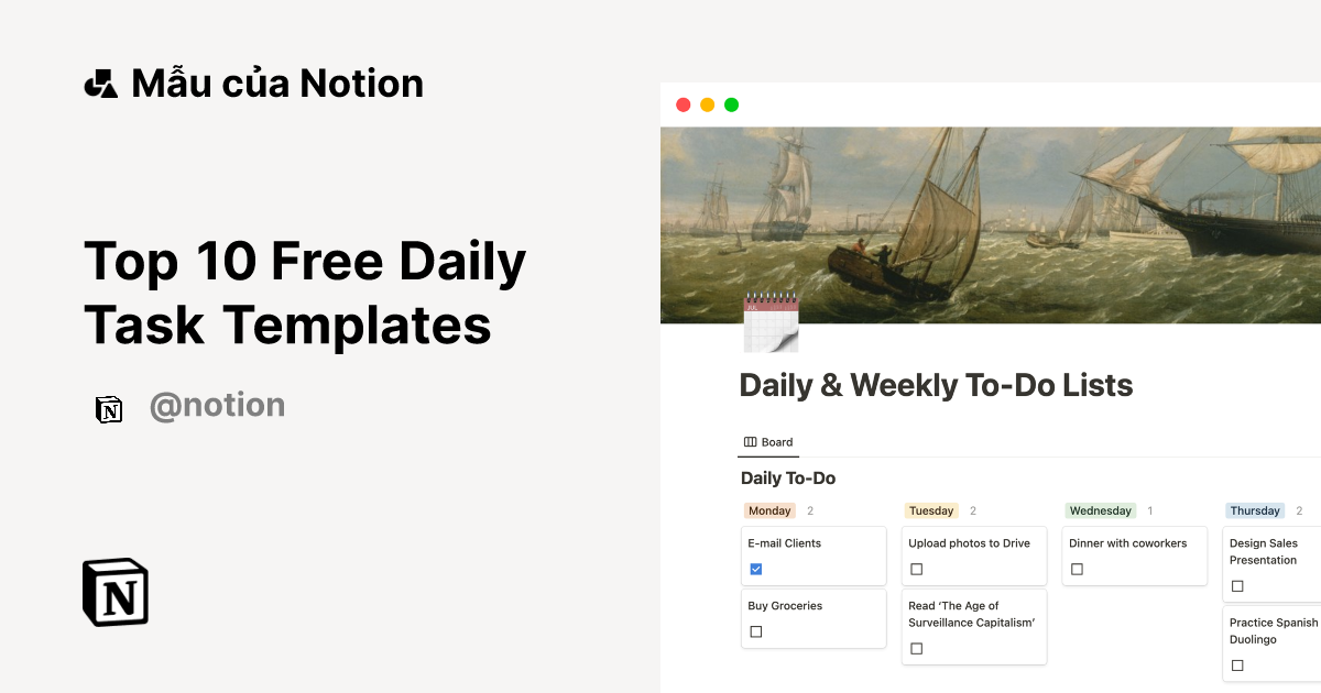 Top 10 Free Daily Task Templates | Thị trường mẫu Notion