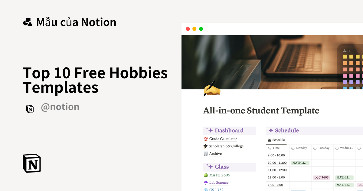 Top 10 Free Hobbies Templates | Thị trường mẫu Notion