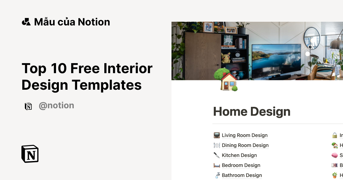 Top 10 Free Interior Design Templates | Thị trường mẫu Notion