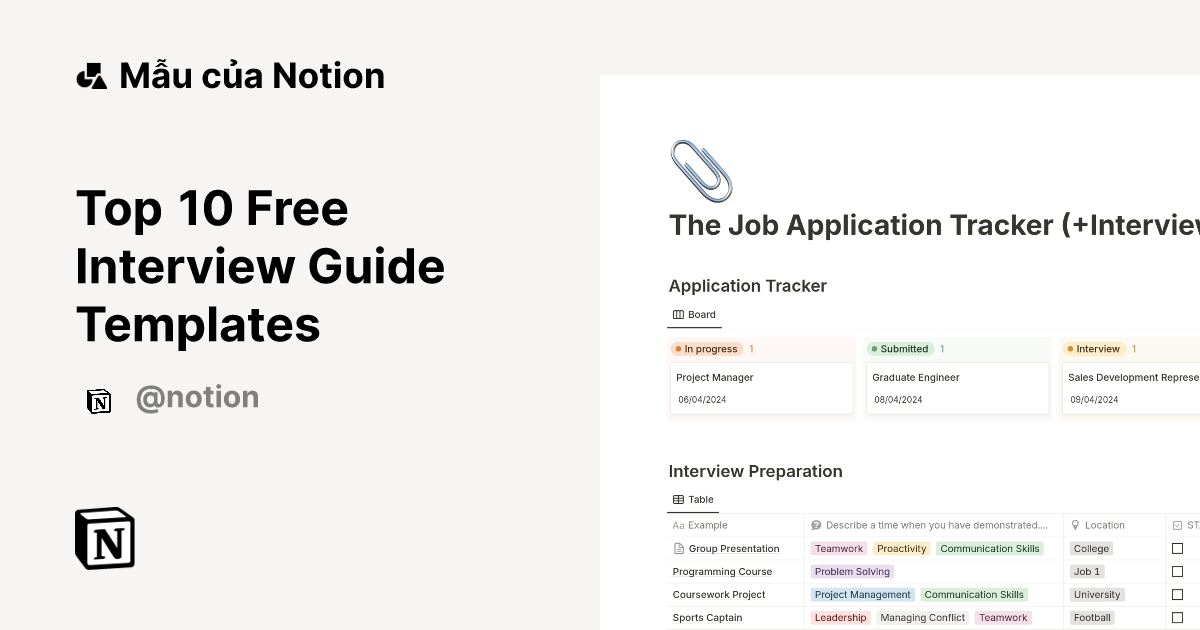 Top 10 Free Interview Guide Templates | Thị trường mẫu Notion