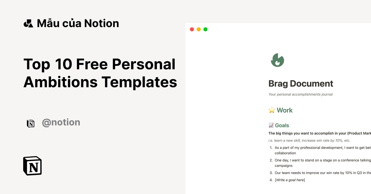 Top 10 Free Personal Ambitions Templates | Thị trường mẫu Notion