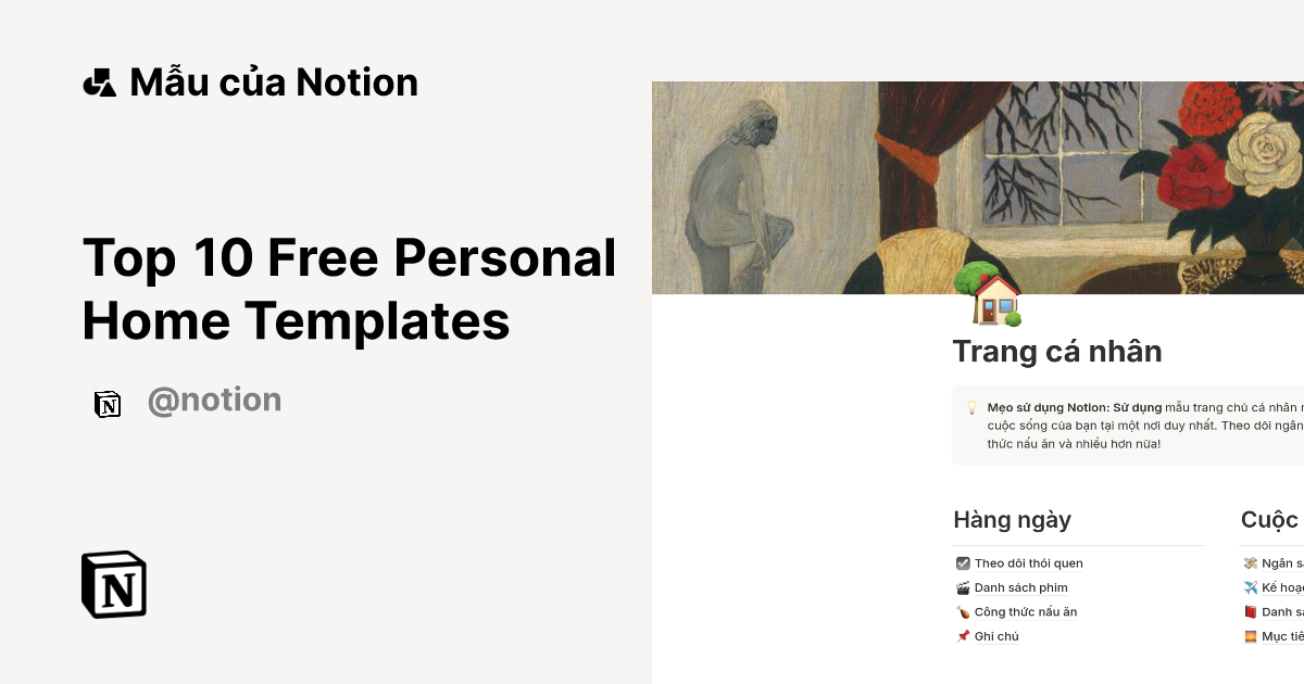 Top 10 Free Personal Home Templates | Thị trường mẫu Notion