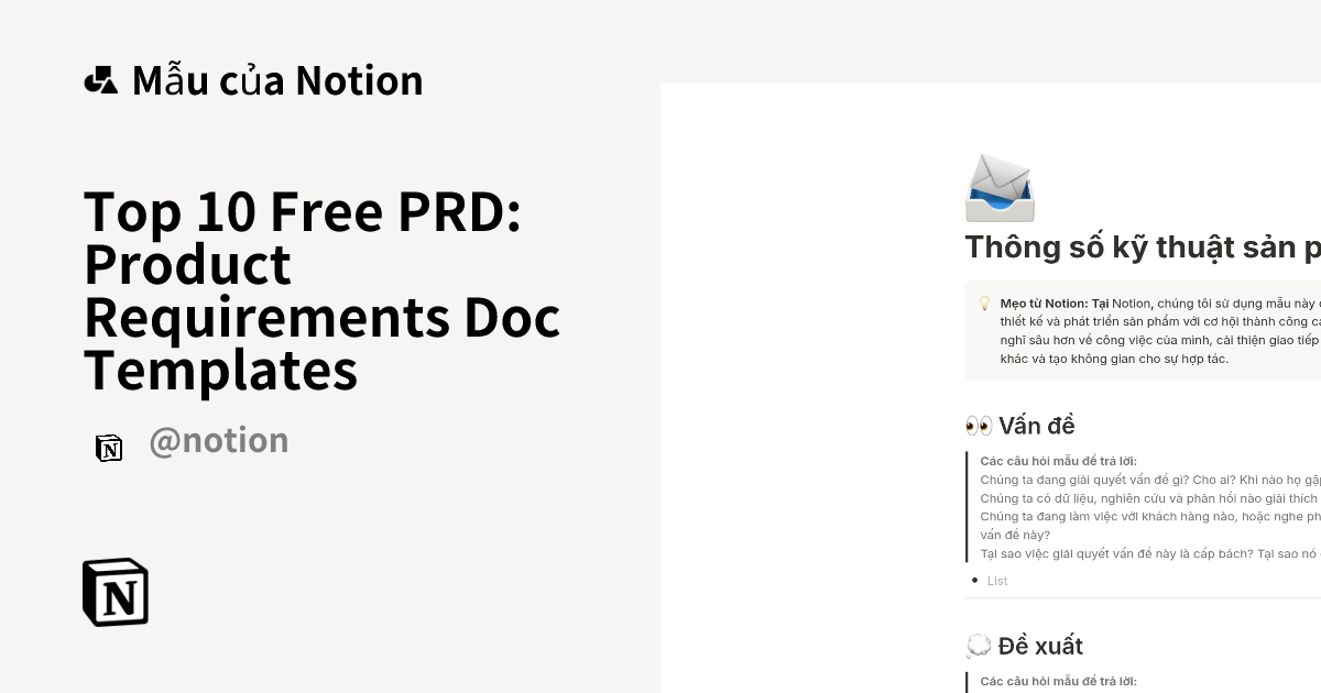 Top 10 Free PRD: Product Requirements Doc Templates | Thị trường mẫu Notion