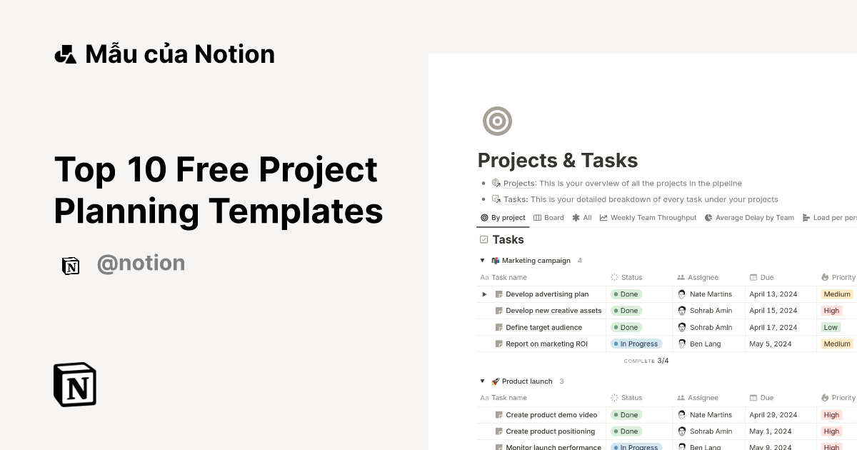 Top 10 Free Project Planning Templates | Thị trường mẫu Notion