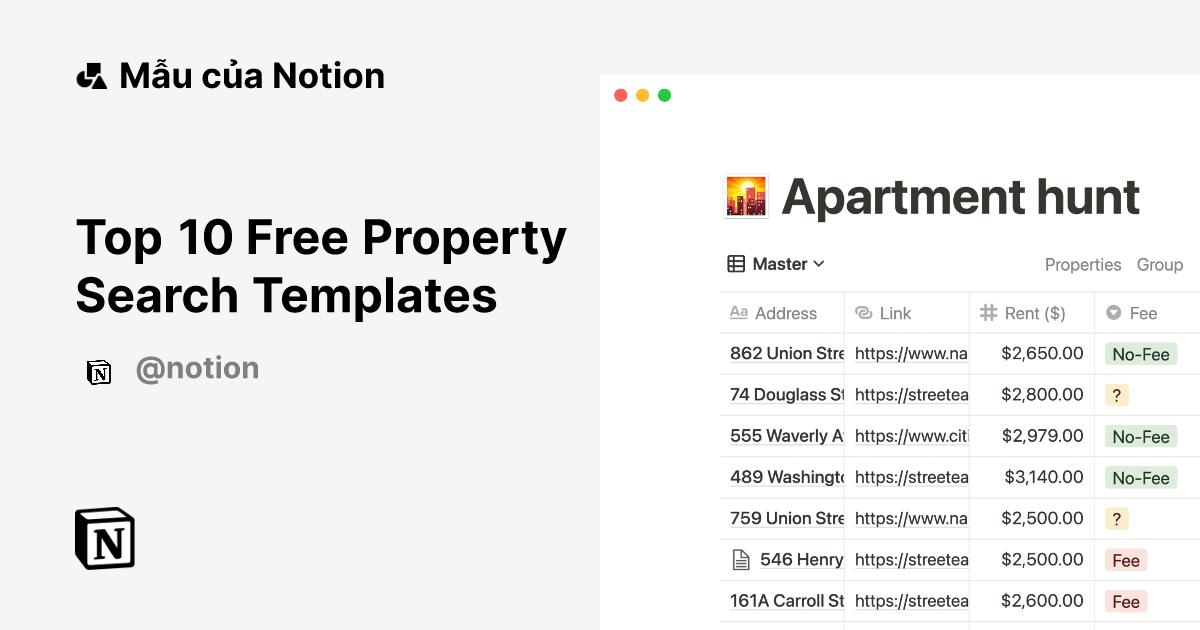 Top 10 Free Property Search Templates | Thị trường mẫu Notion