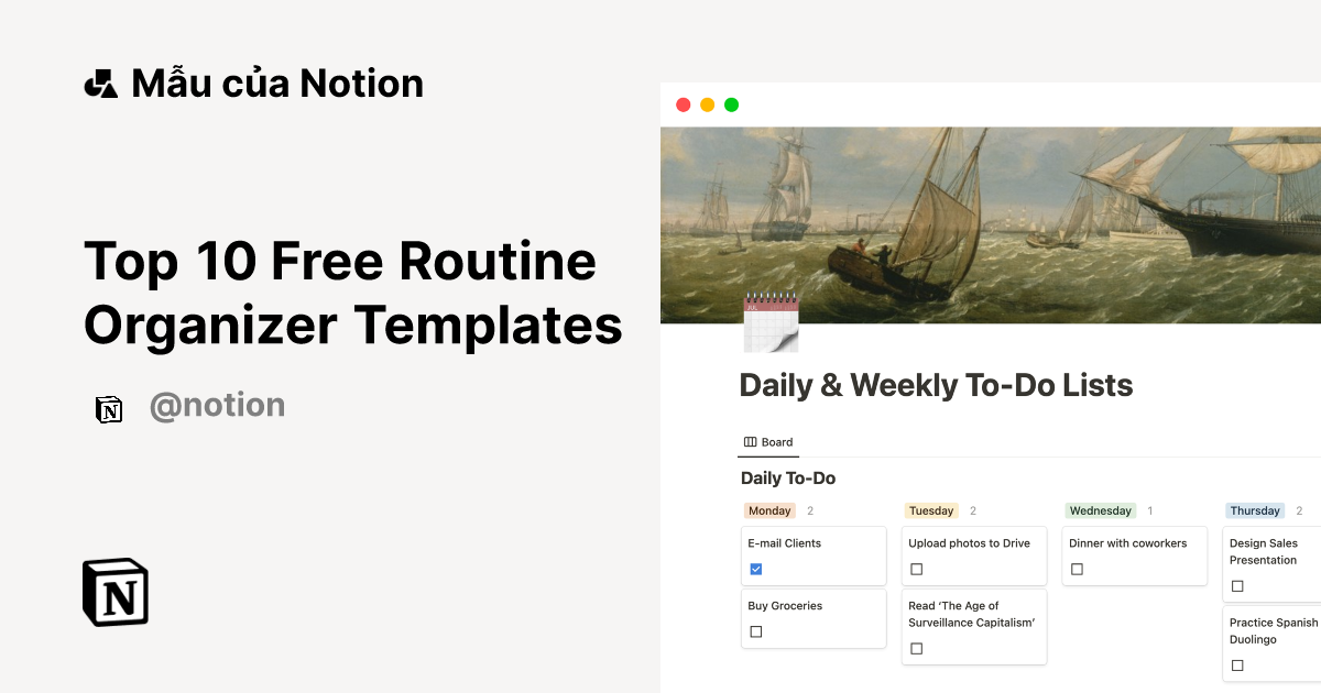 Top 10 Free Routine Organizer Templates | Thị trường mẫu Notion