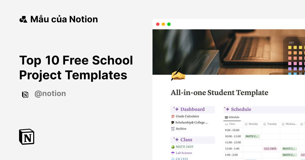 Top 10 Free School Project Templates | Thị trường mẫu Notion