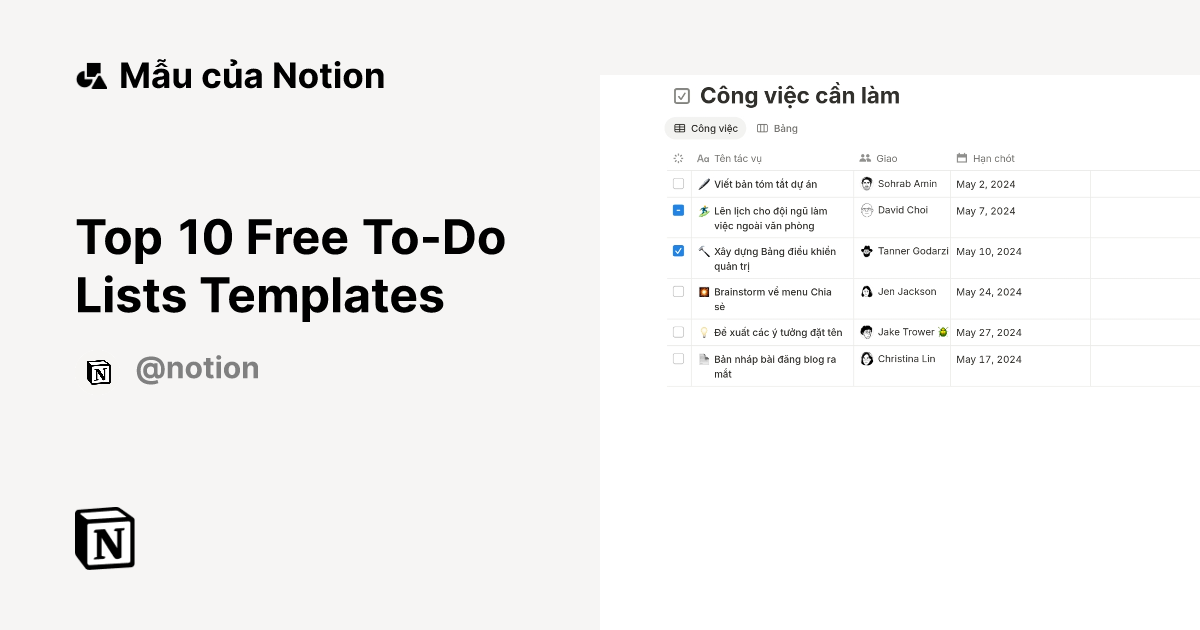 Top 10 Free To-Do Lists Templates | Thị trường mẫu Notion