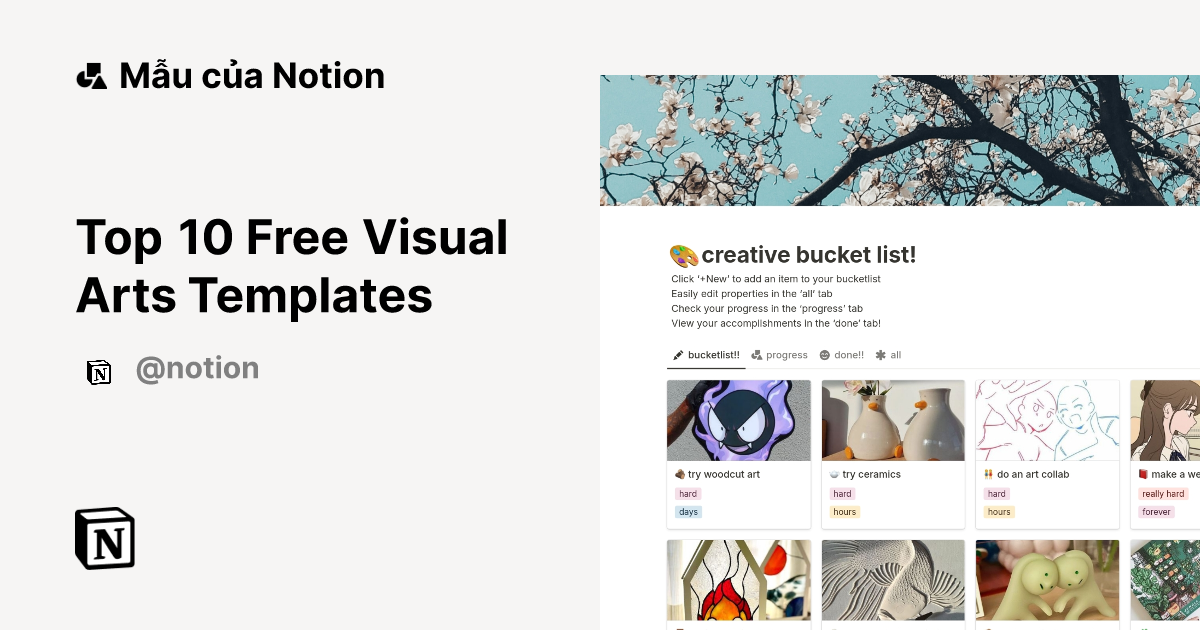 Top 10 Free Visual Arts Templates | Thị trường mẫu Notion