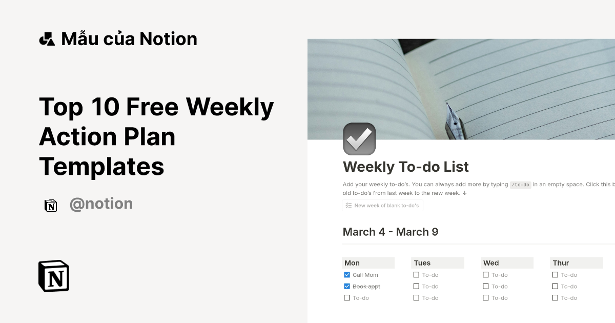 Top 10 Free Weekly Action Plan Templates | Thị trường mẫu Notion