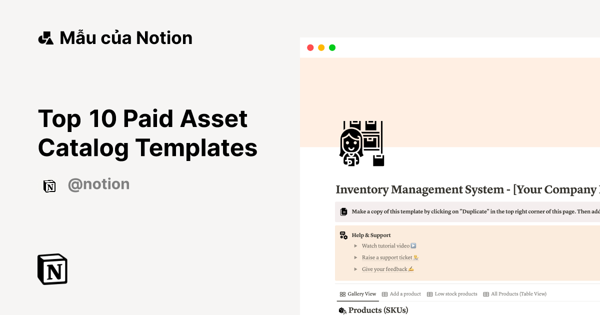 Top 10 Paid Asset Catalog Templates | Thị trường mẫu Notion