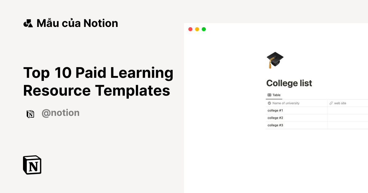 Top 10 Paid Learning Resource Templates | Thị trường mẫu Notion