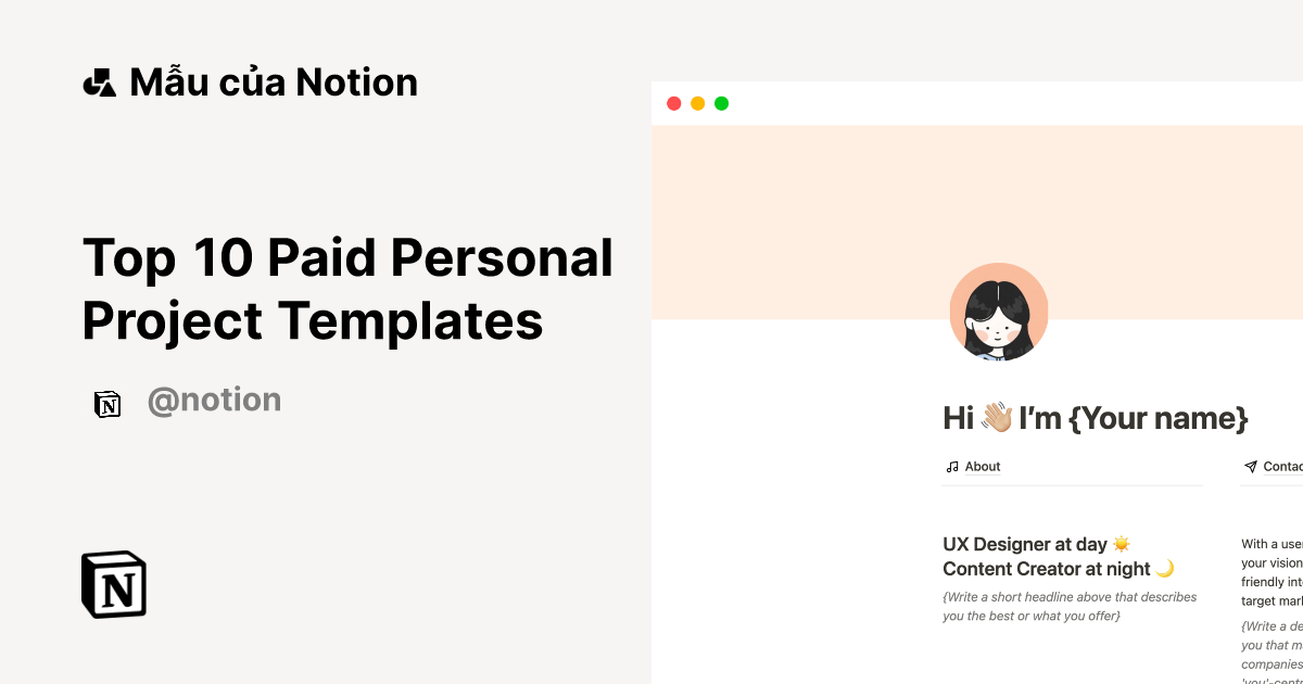 Top 10 Paid Personal Project Templates | Thị trường mẫu Notion