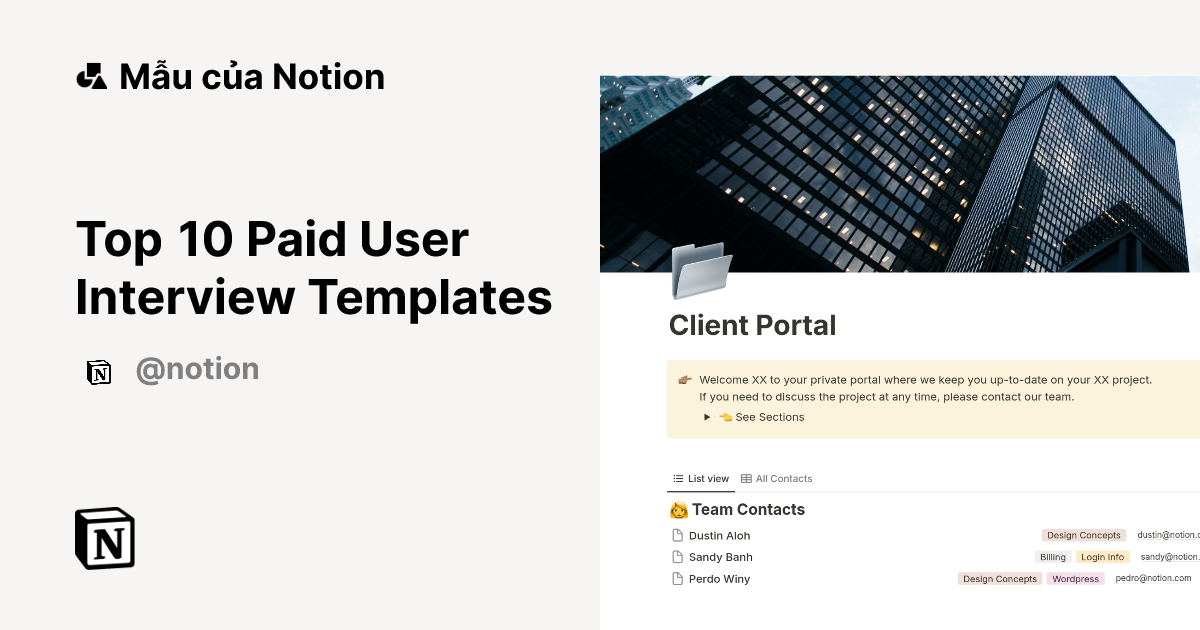 Top 10 Paid User Interview Templates | Thị trường mẫu Notion