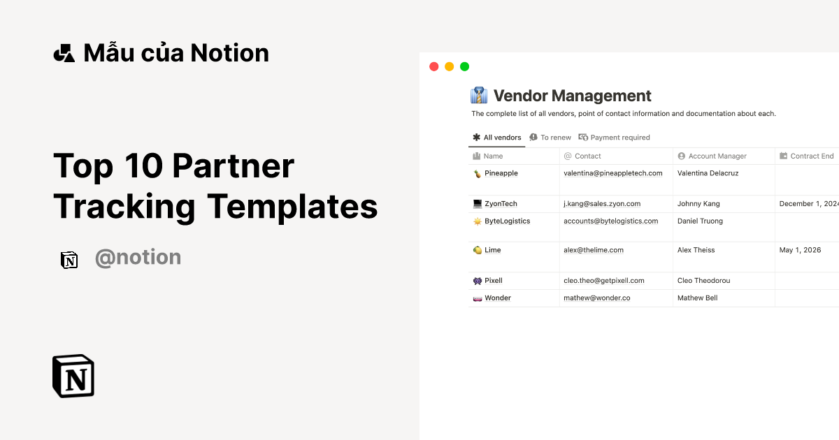 Top 10 Partner Tracking Templates | Thị trường mẫu Notion