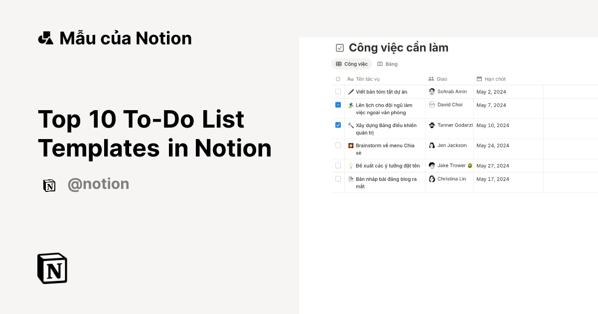 Top 10 To-Do List Templates in Notion | Thị trường mẫu Notion
