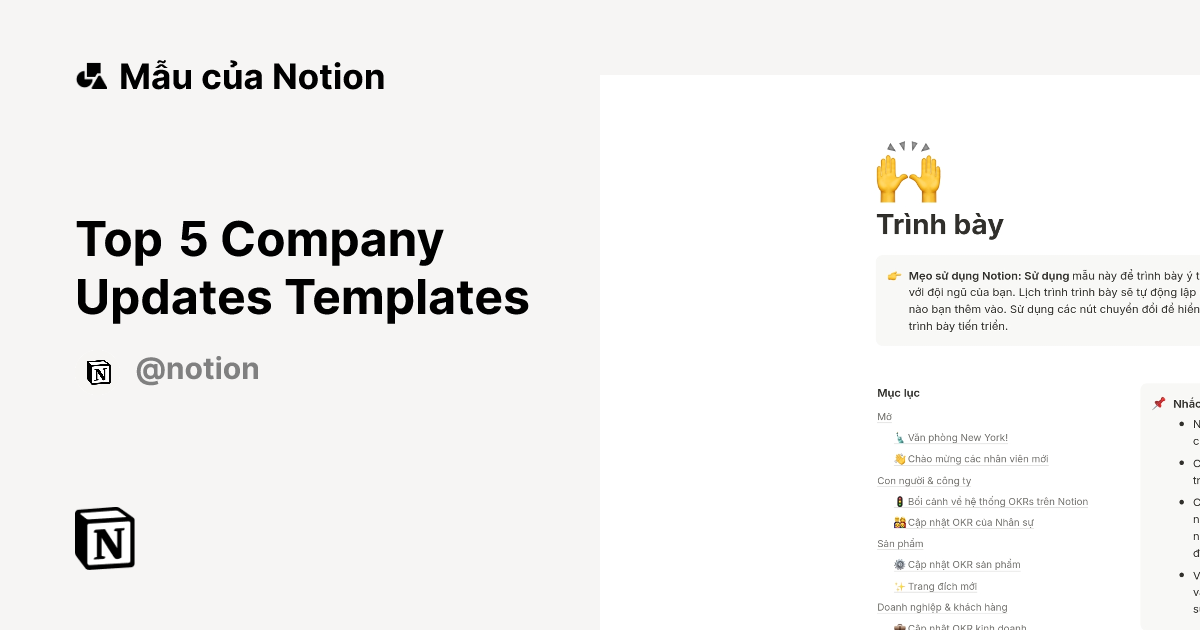 Top 5 Company Updates Templates | Thị trường mẫu Notion
