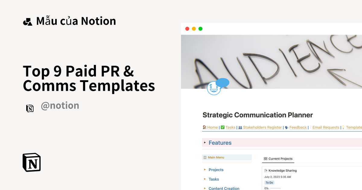 Top 9 Paid PR & Comms Templates | Thị trường mẫu Notion
