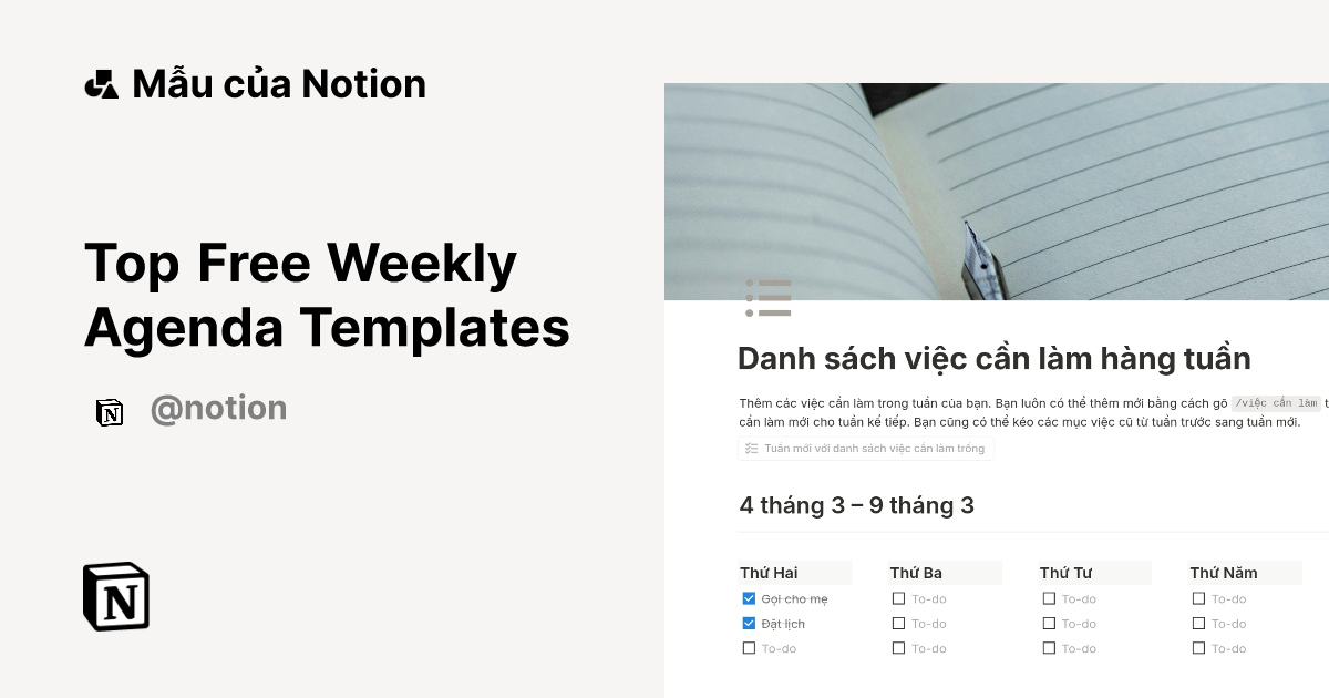 Top Free Weekly Agenda Templates | Thị trường mẫu Notion