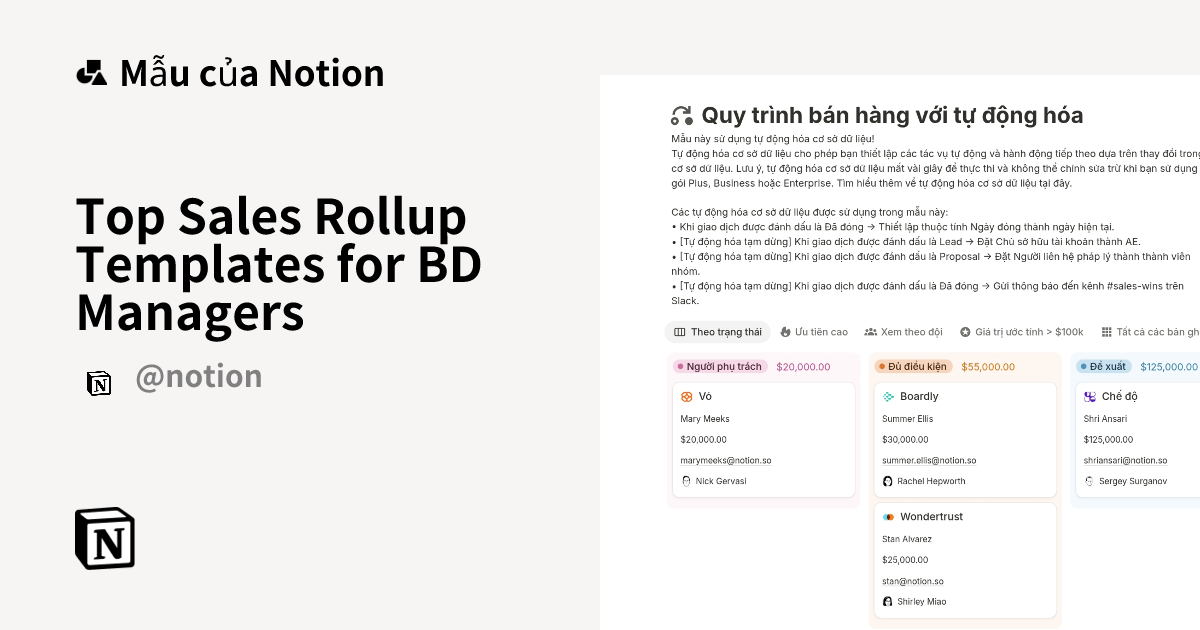 Top Sales Rollup Templates for BD Managers | Thị trường mẫu Notion