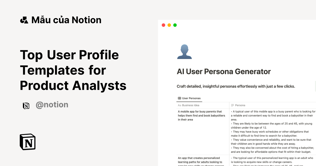 Top User Profile Templates for Product Analysts | Thị trường mẫu Notion