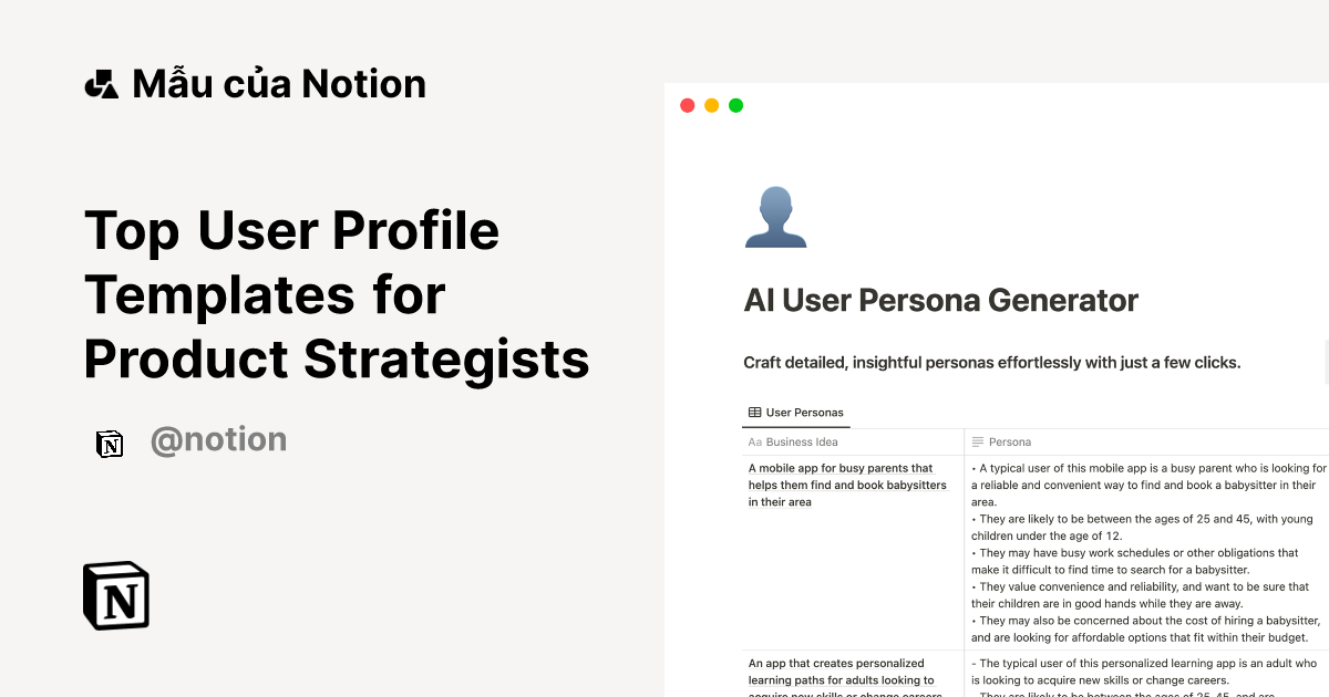 Top User Profile Templates for Product Strategists | Thị trường mẫu Notion