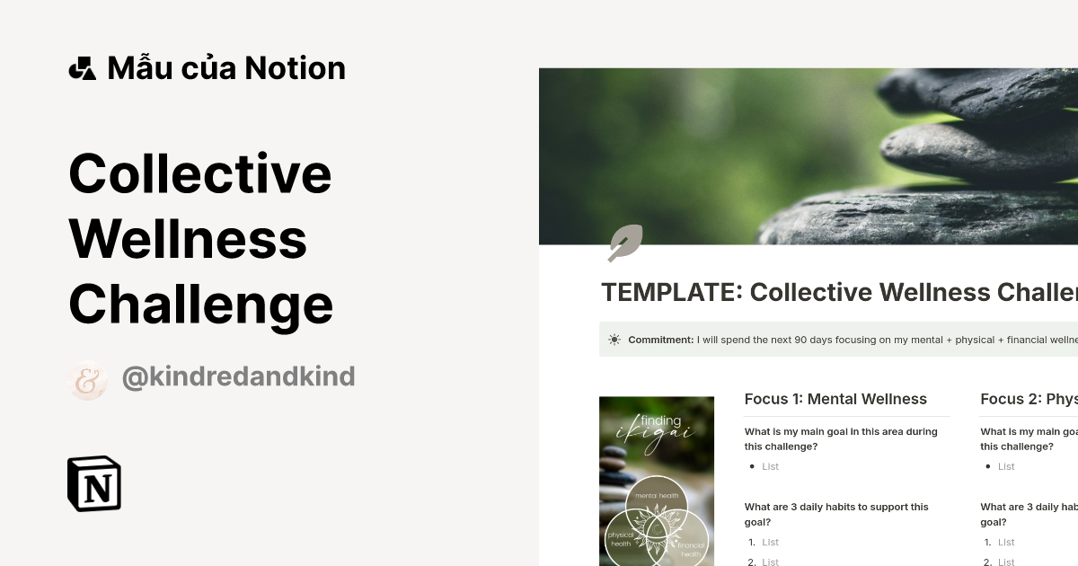 Collective Wellness Challenge Mẫu do Kindred & Kind tạo | Thị trường Notion