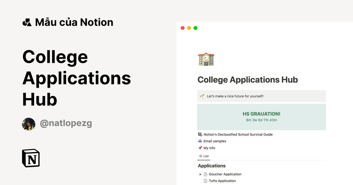 Mẫu College Applications Hub | Thị trường Notion