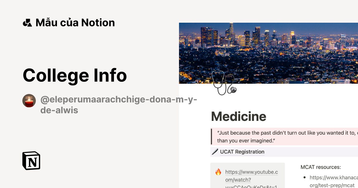 Mẫu College Info | Thị trường Notion